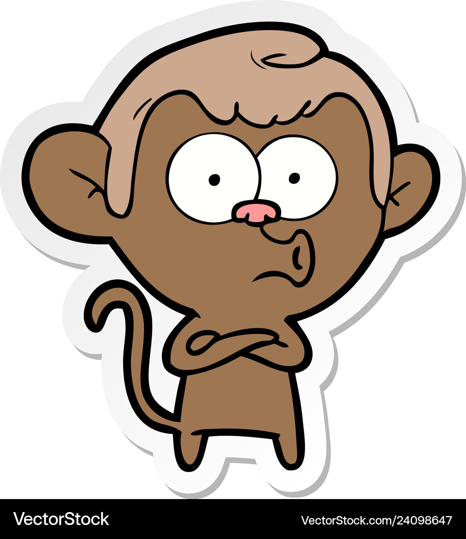 Sticker of a cartoon hooting monkey Royalty Free Vector