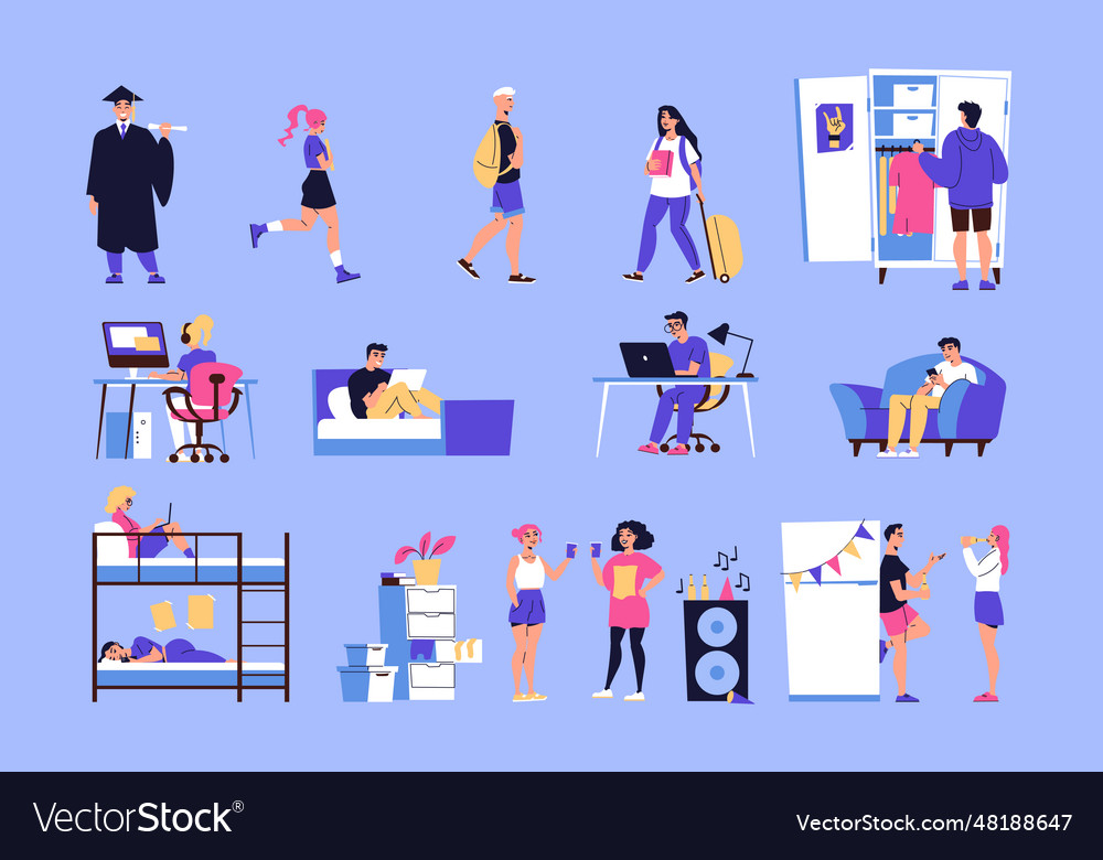 Student dormitory set Royalty Free Vector Image