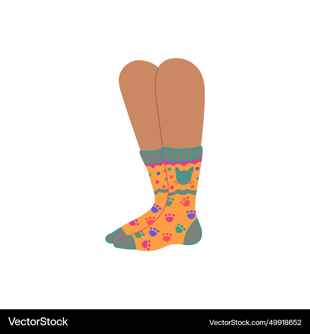 Female feet in knee socks with summer pattern Vector Image