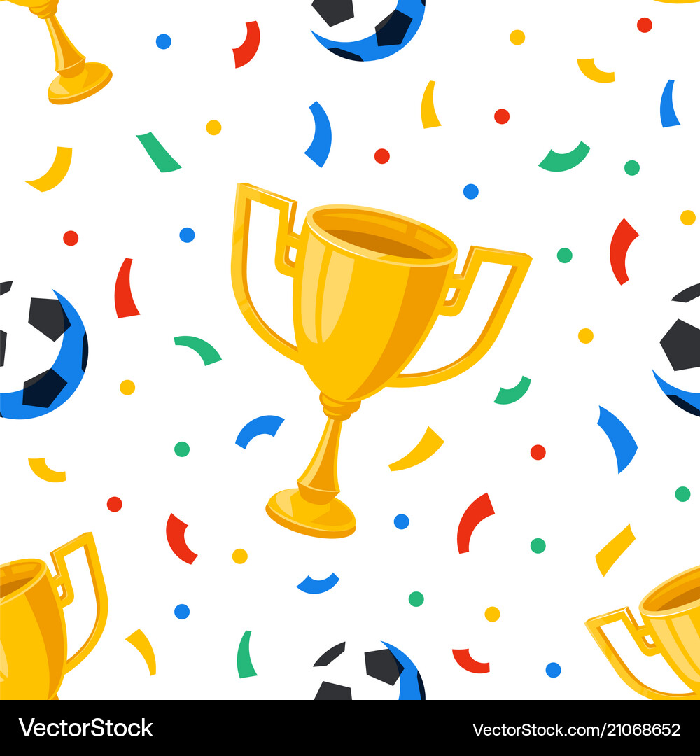 Football cup balls and confetti seamless pattern Vector Image