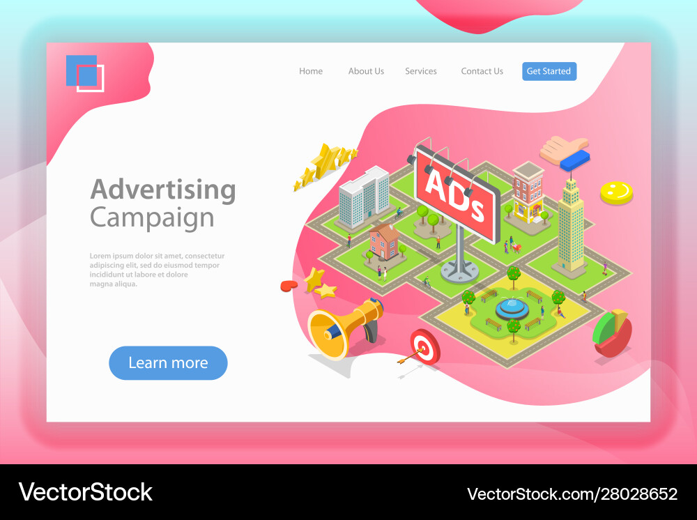 Isometric flat landing page template of Royalty Free Vector