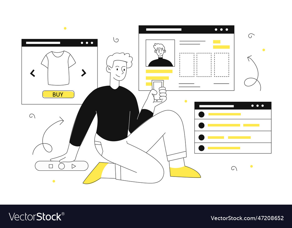 Man using different mobile apps Royalty Free Vector Image