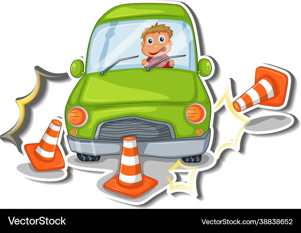 Sticker design with car accident isolated Vector Image