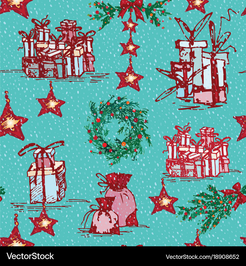 Vintage seamless merry christmas pattern in hand Vector Image