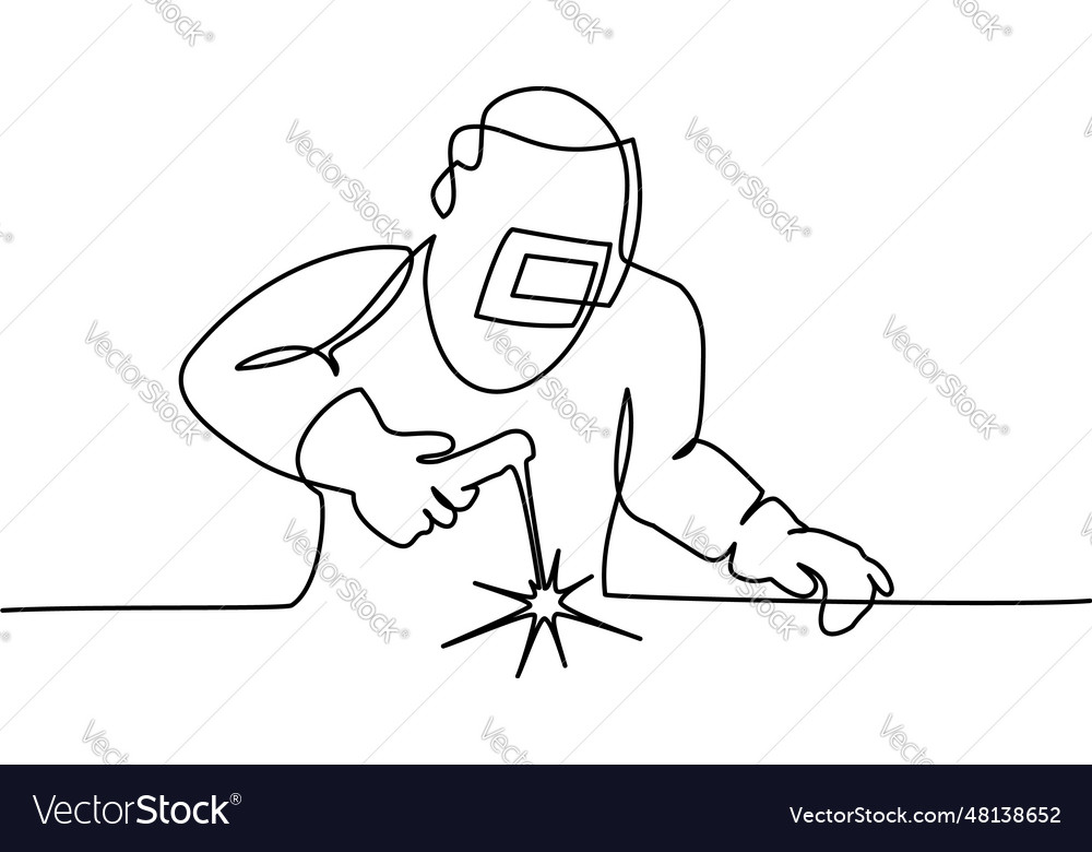 Welder using welding machine in construction Vector Image