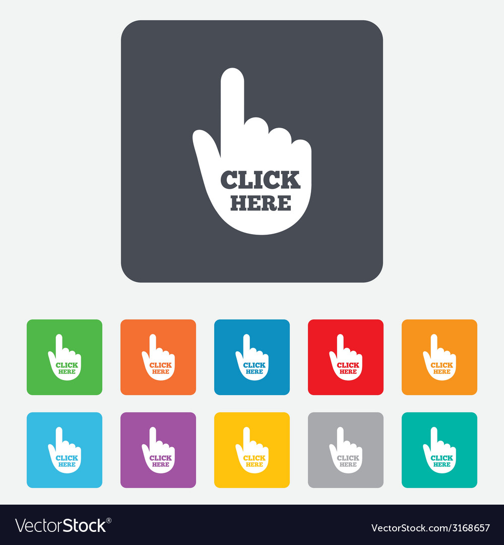 Click here hand sign icon press button Royalty Free Vector Click here hand sign icon press button Royalty Free Vector