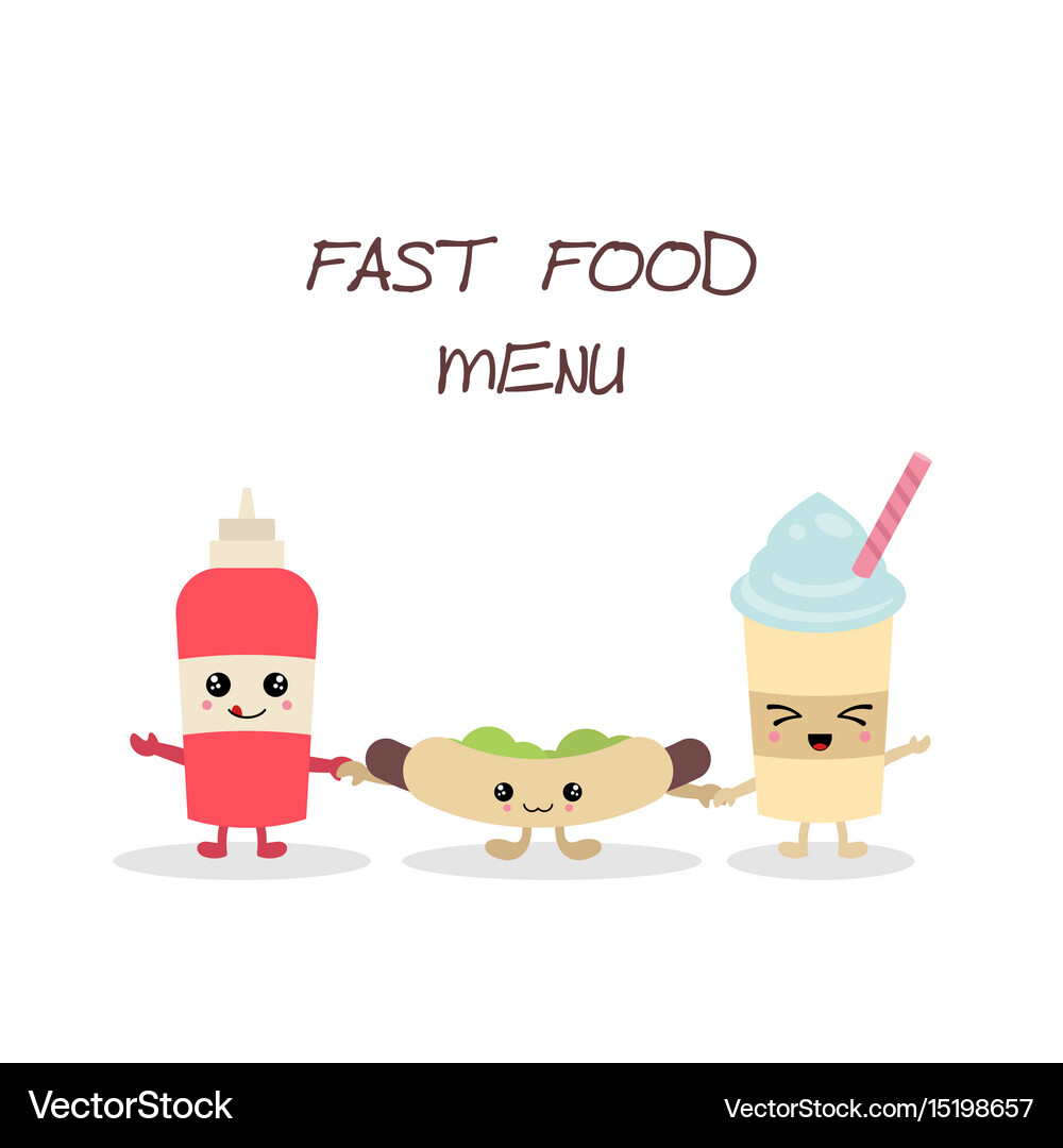 Cute fast food meals Royalty Free Vector Image