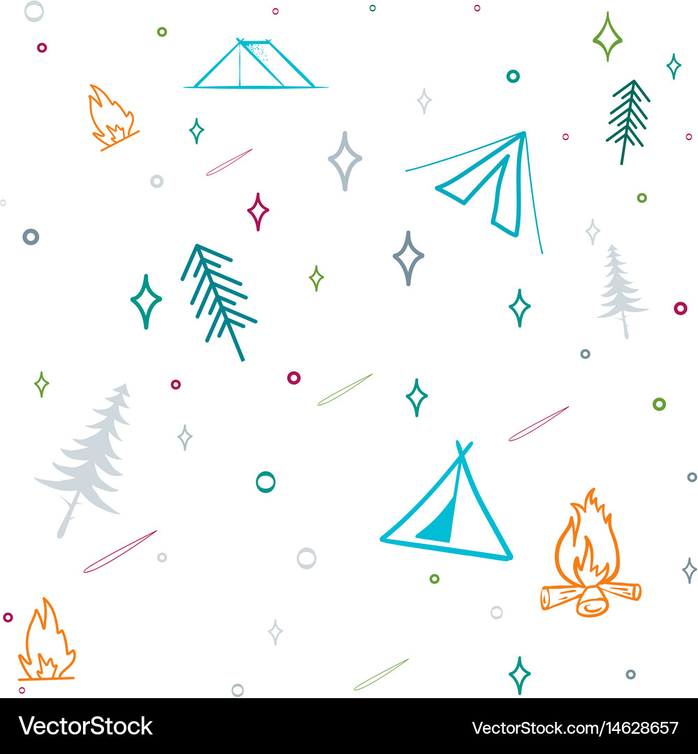 Cute seamless pattern camping in woods Royalty Free Vector