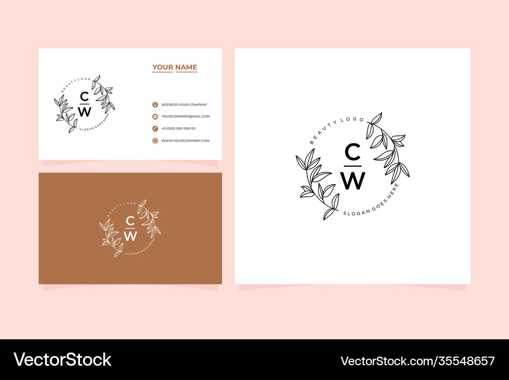 Initial cw letters beautiful floral feminine Vector Image