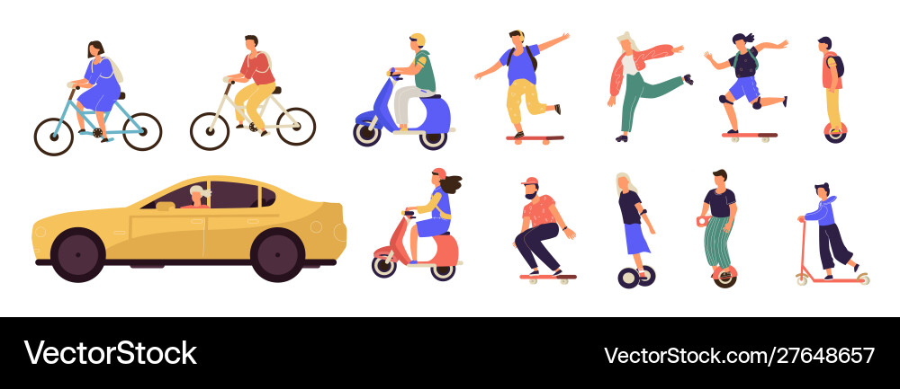 People riding cartoon characters on modern Vector Image