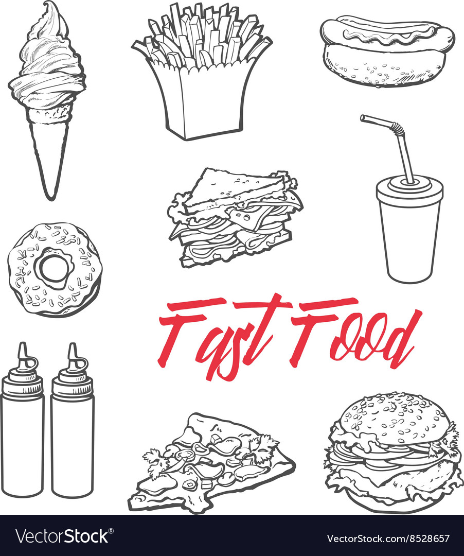 Set of various food fastfood Royalty Free Vector Image Set of various food fastfood Royalty Free Vector Image