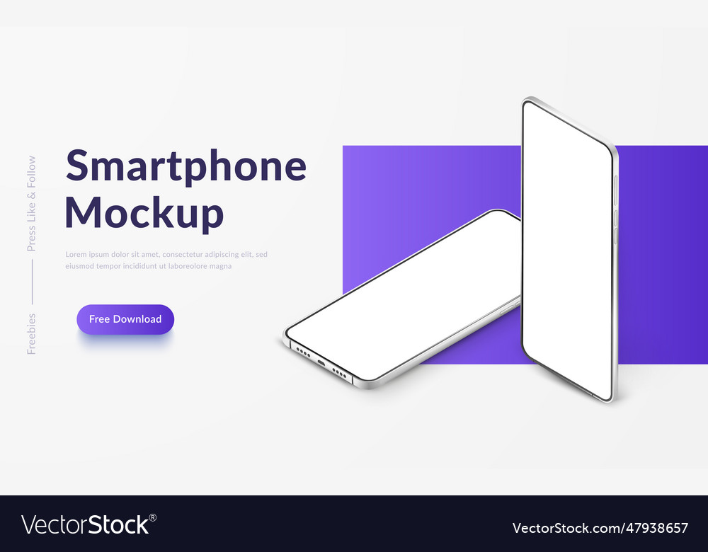Two white realistic isometric smartphones mockup Vector Image