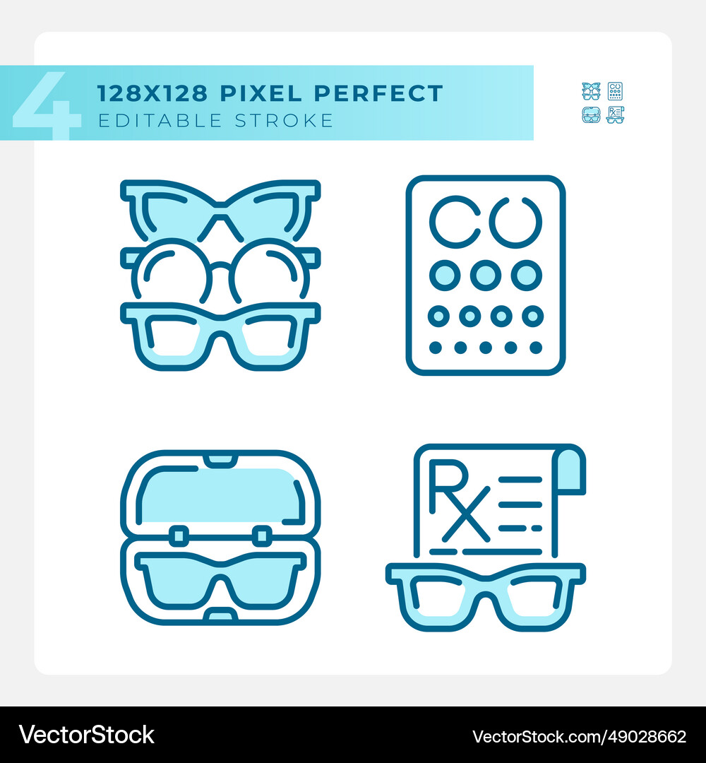 2d customizable pixel perfect blue eye care icons Vector Image