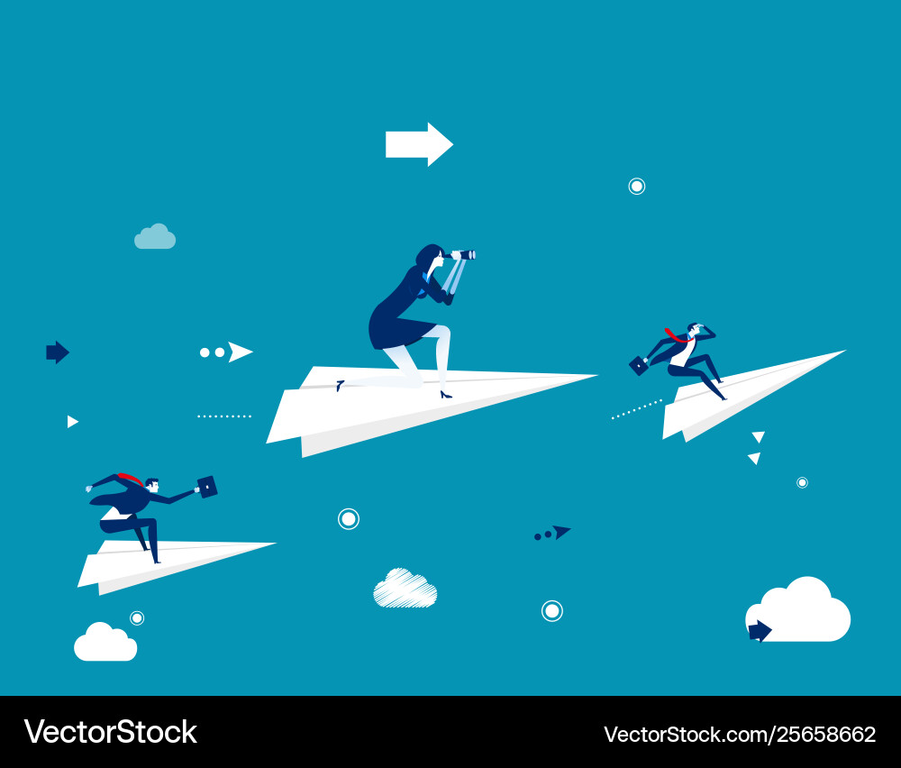 Business team flying on paper plane Royalty Free Vector