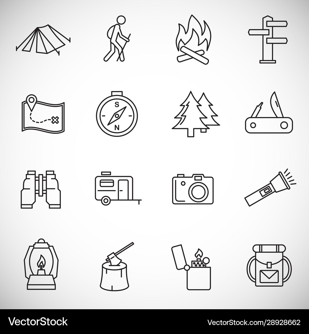 Camping icons set on background for graphic Vector Image