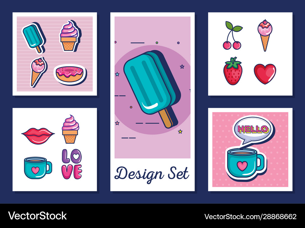 Designs set icons style pop art Royalty Free Vector Image