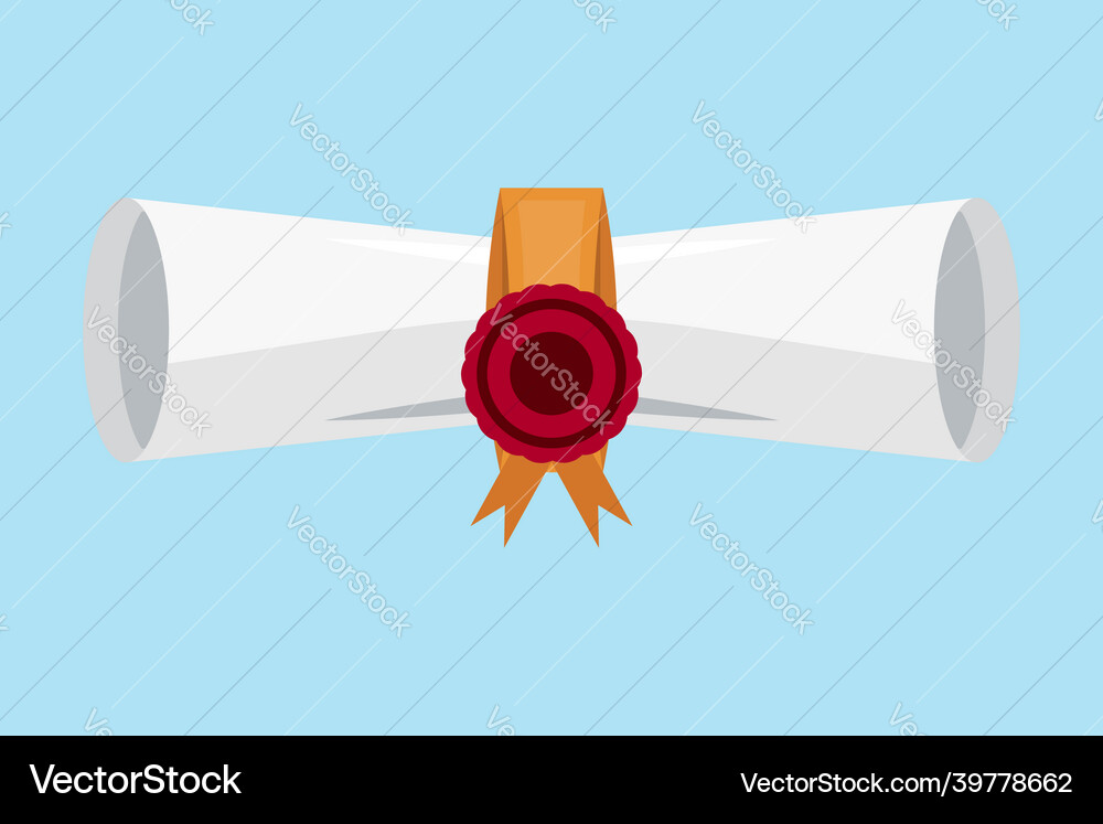 Diploma paper roll graduation certificate flat Vector Image