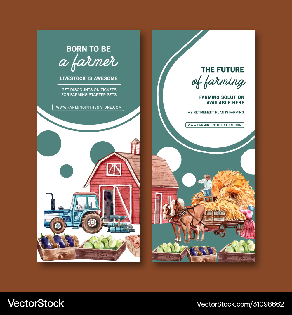 Farmer flyer design with warehouse tractors Vector Image