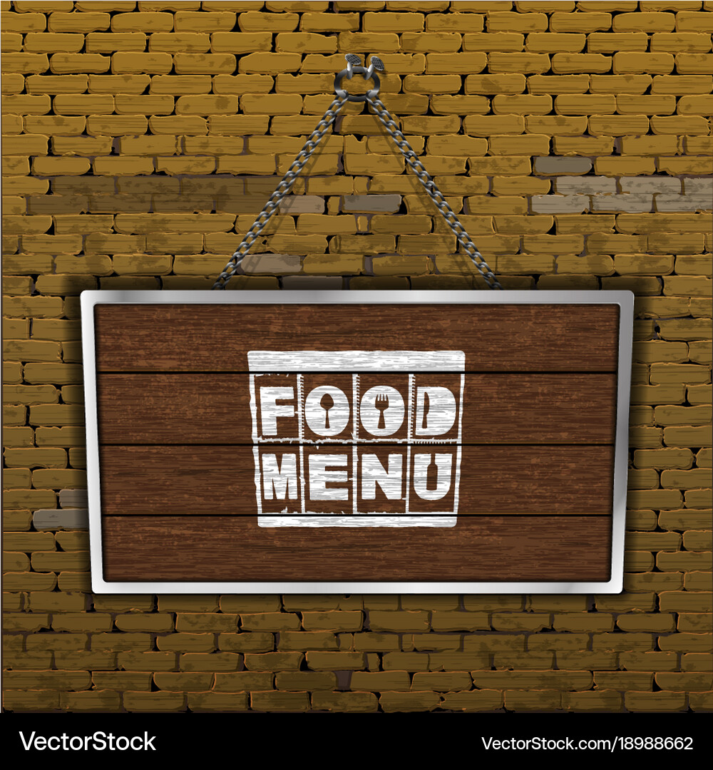 Food menu old brick wall wood sheet Royalty Free Vector