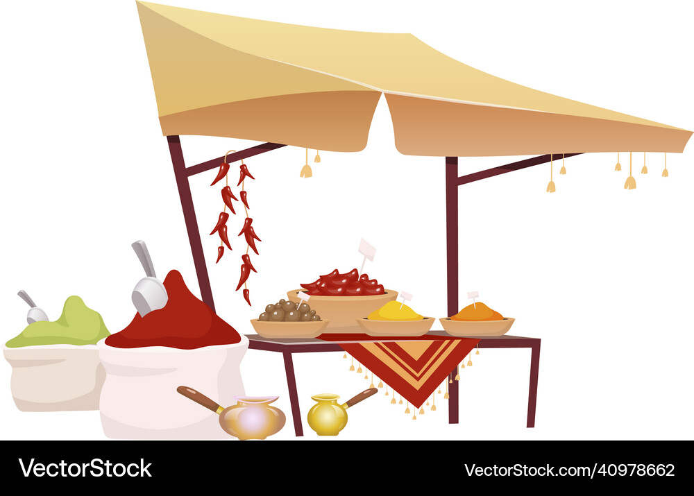 Indian bazaar tent with spices cartoon eastern Vector Image