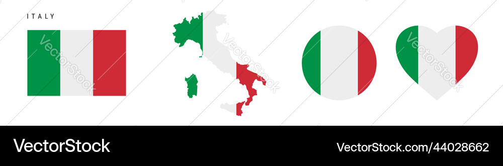 Italy flag in different shapes icon set flat Vector Image