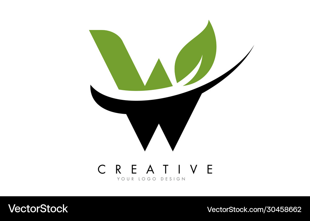 Letter w with leaf and creative swoosh logo design
