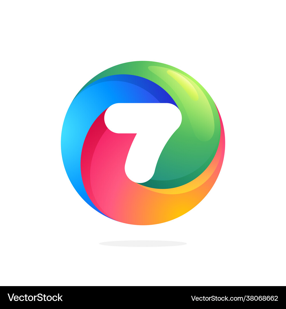 Number seven logo inside swirling loop circle Vector Image