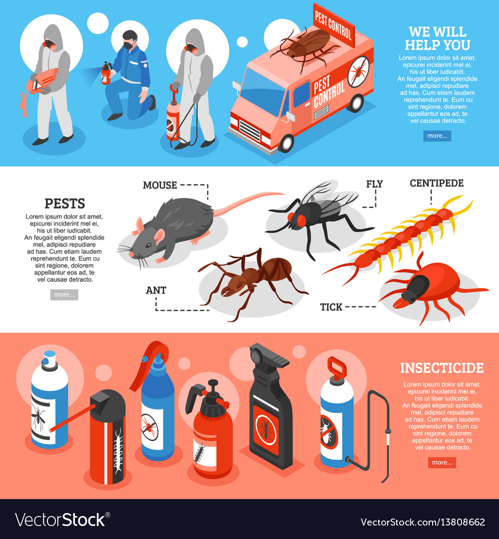 Pest control isometric horizontal banners Vector Image Pest control isometric horizontal banners Vector Image