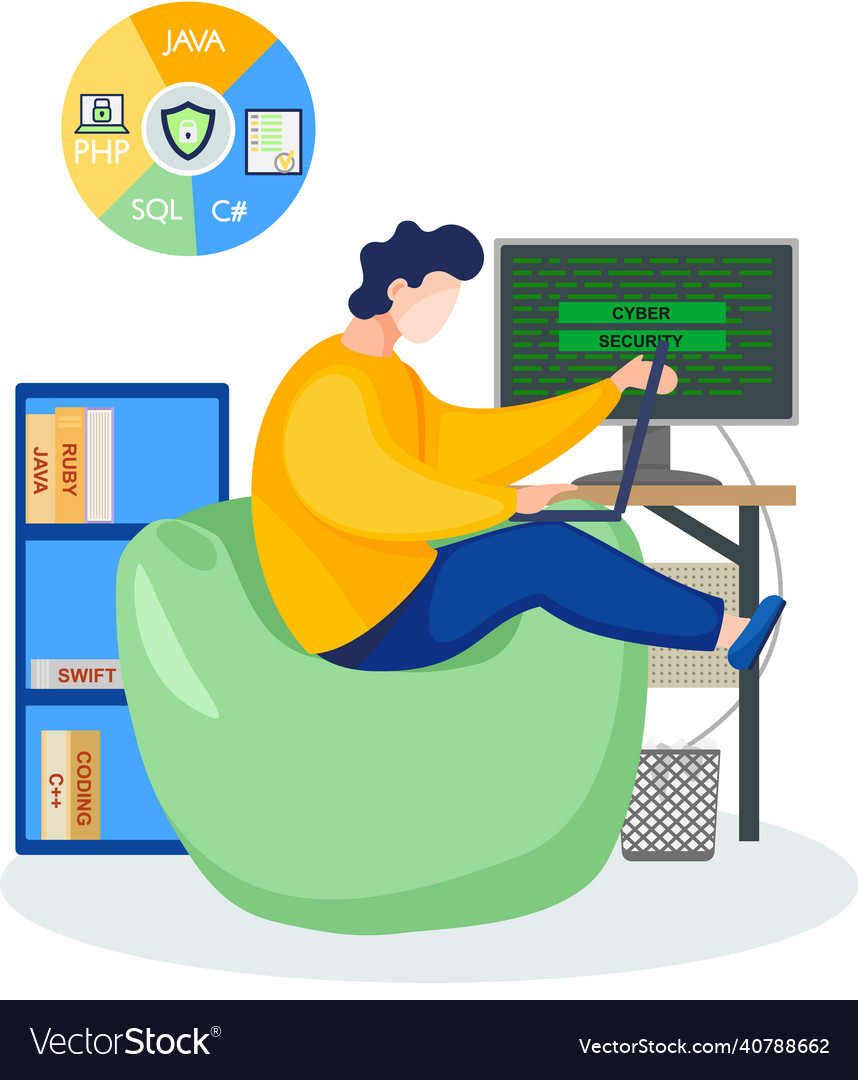 Programmer working on web development on computer Vector Image