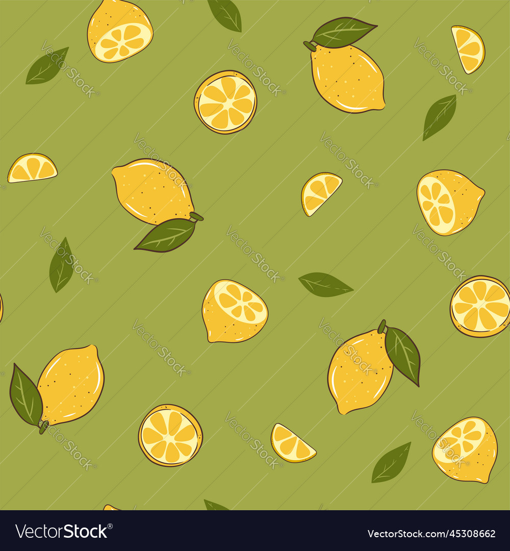 Seamless pattern with lemons and lemon slices Vector Image