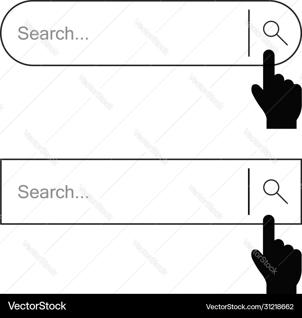 Set search bar icon - finger clicking Royalty Free Vector