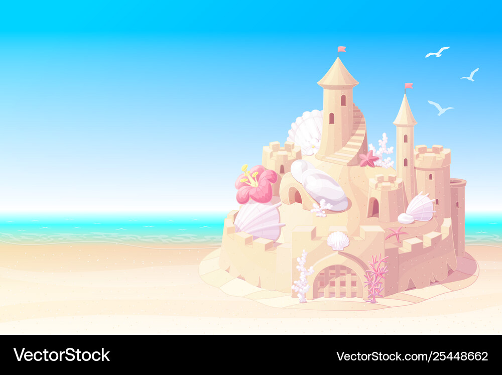 Summer sea beach sandcastle banner Royalty Free Vector Image