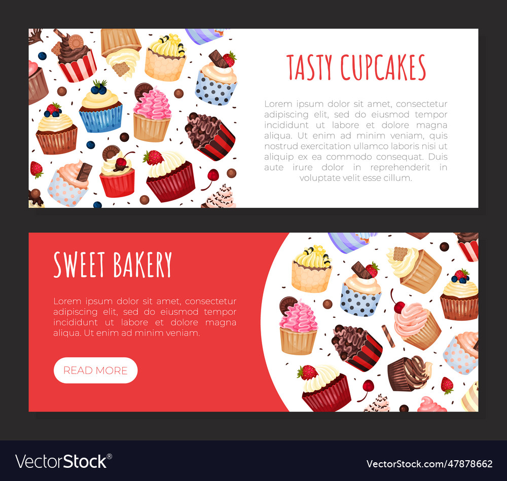 Tasty cupcake banner design with sweet dessert Vector Image