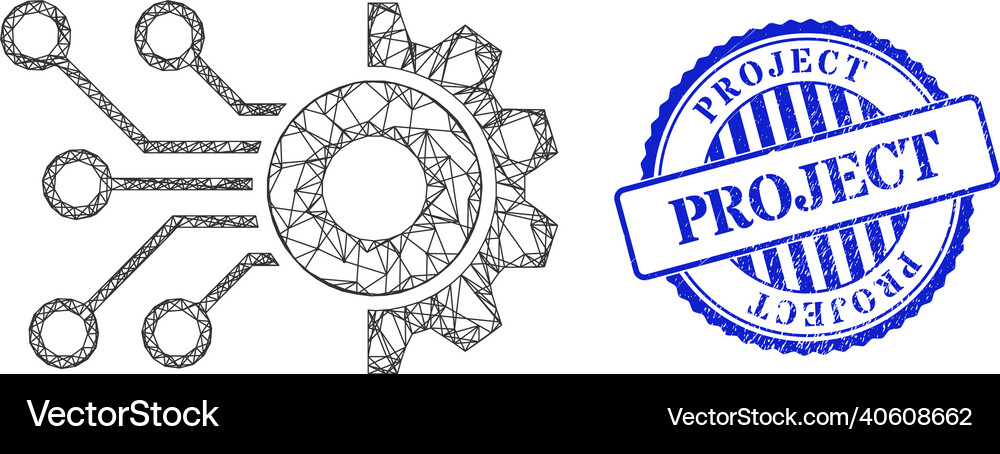 Textured project badge and net gear circuit mesh Vector Image