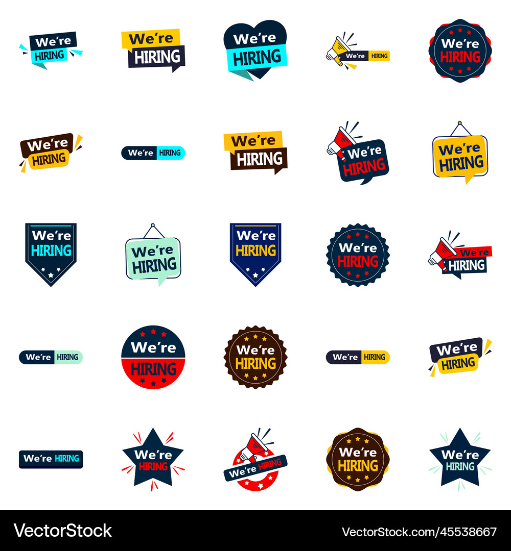 25 unique were hiring elements for job fair Vector Image