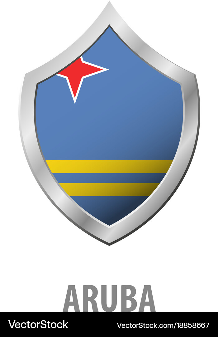 Aruba flag on metal shiny shield Royalty Free Vector Image