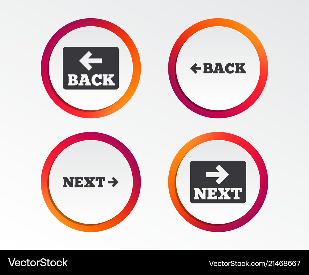 Back and next navigation signs arrow icons Vector Image