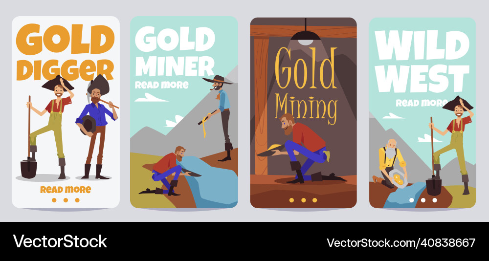 Cartoon bearded gold diggers looking for nuggets Vector Image