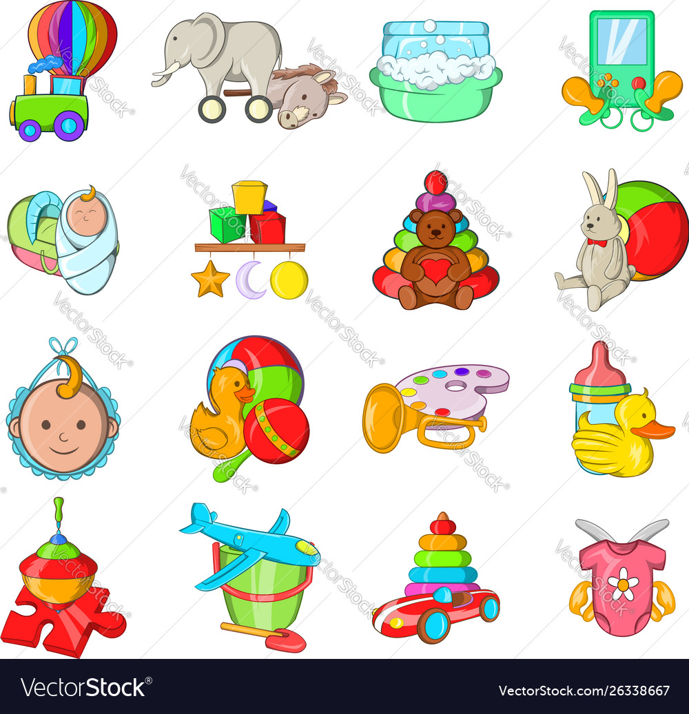 Childish icons set cartoon style Royalty Free Vector Image