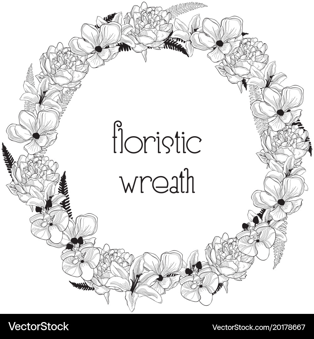 Delicate floristic wreath flower design frame Vector Image