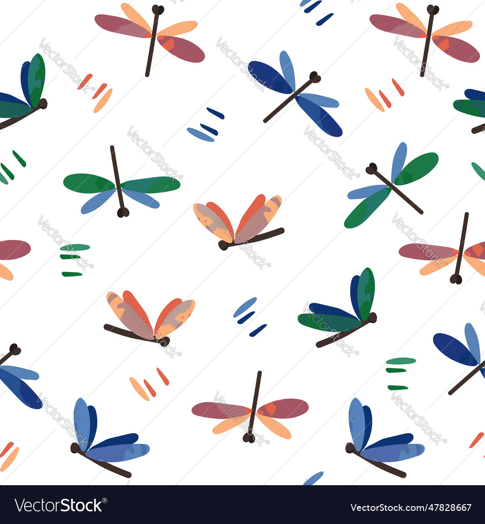 Dragonfly seamless pattern Royalty Free Vector Image