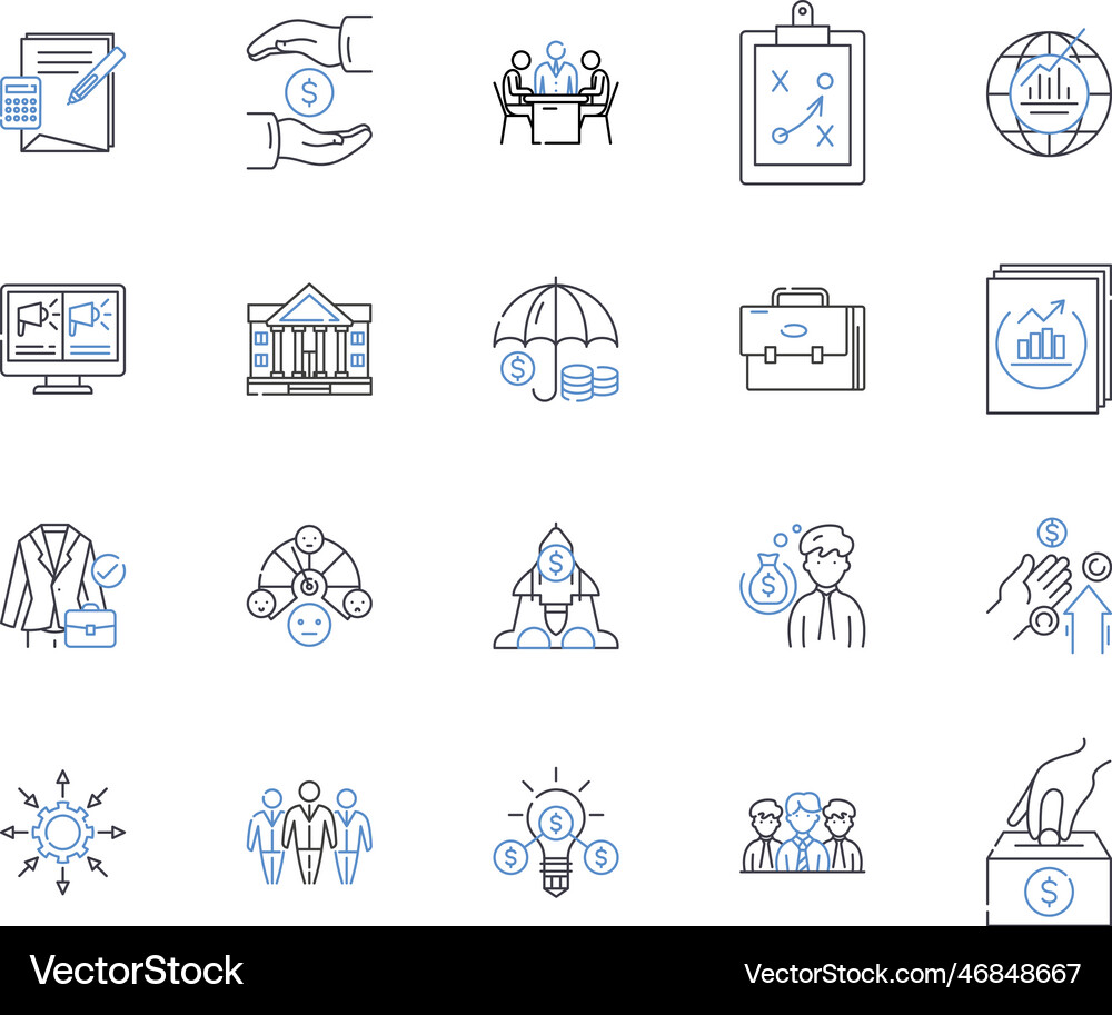 Expense management line icons collection budget Vector Image