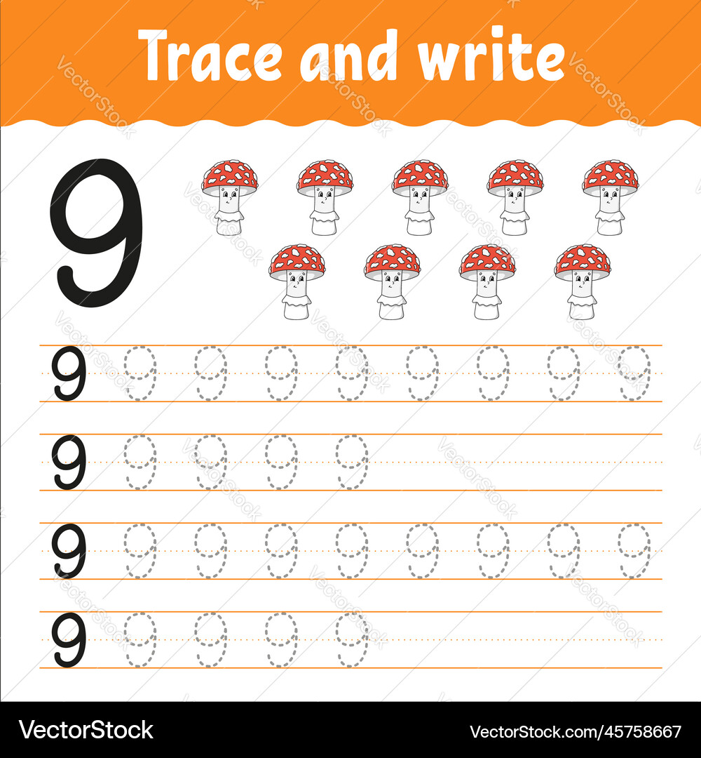 Numbers Trace & Write Worksheet Royalty Free Vector