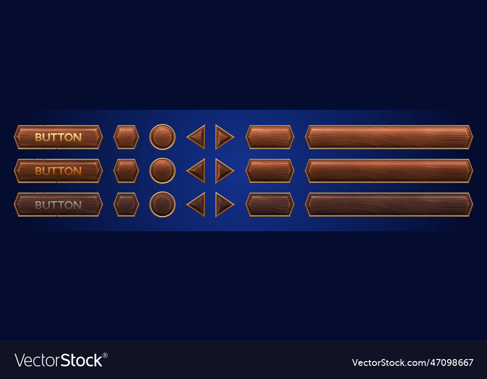 Realistic set of wooden game buttons sprite sheet Vector Image