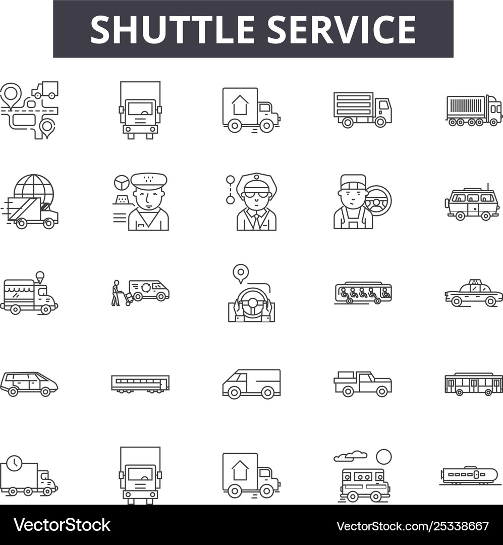 Shuttle service line icons signs set Royalty Free Vector