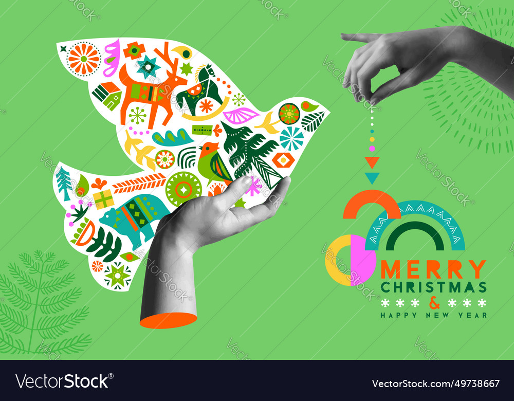 Year folk dove bird and hands Royalty Free Vector Image