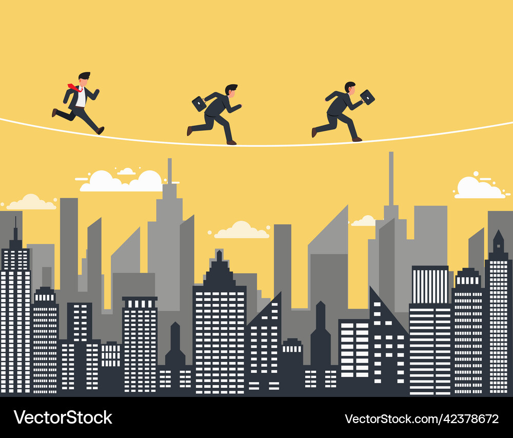 Business people running on rope Royalty Free Vector Image