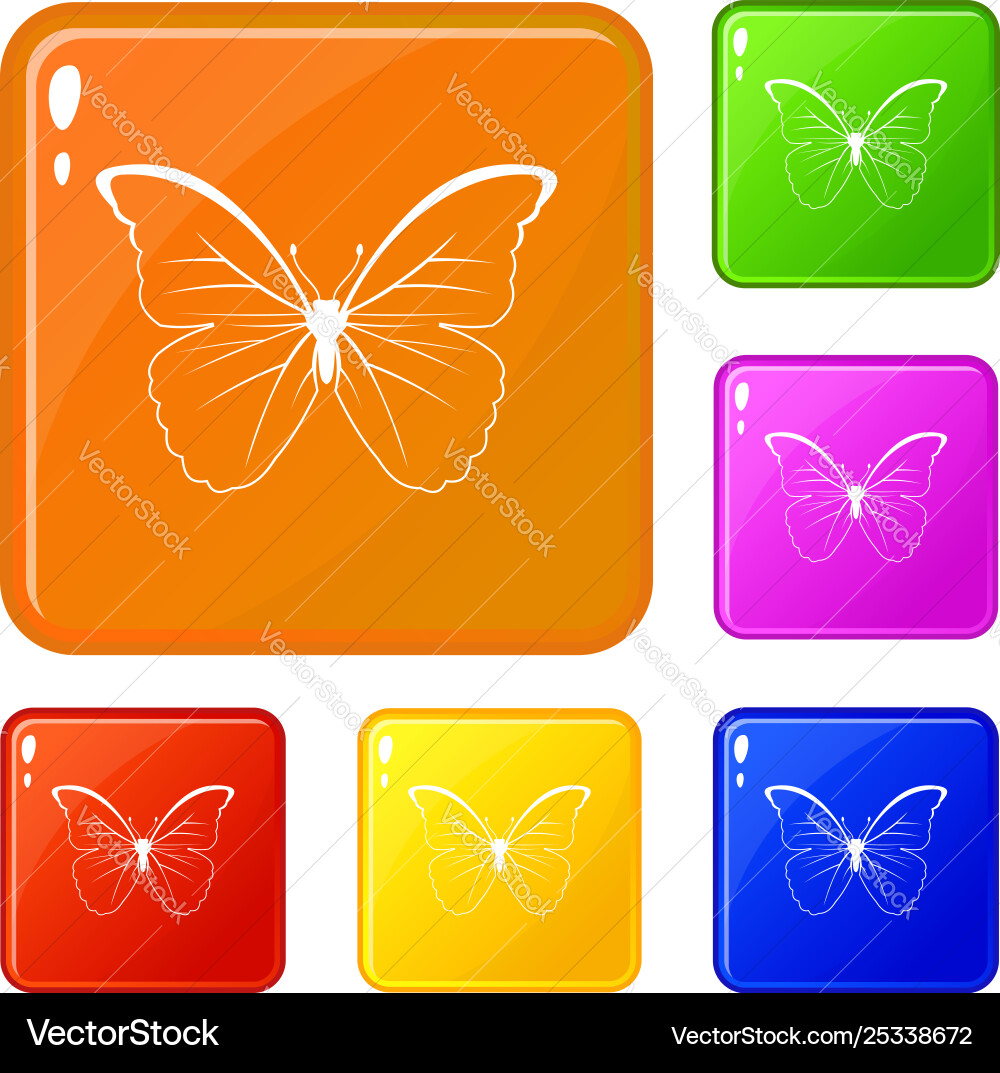 Butterfly icons set color Royalty Free Vector Image