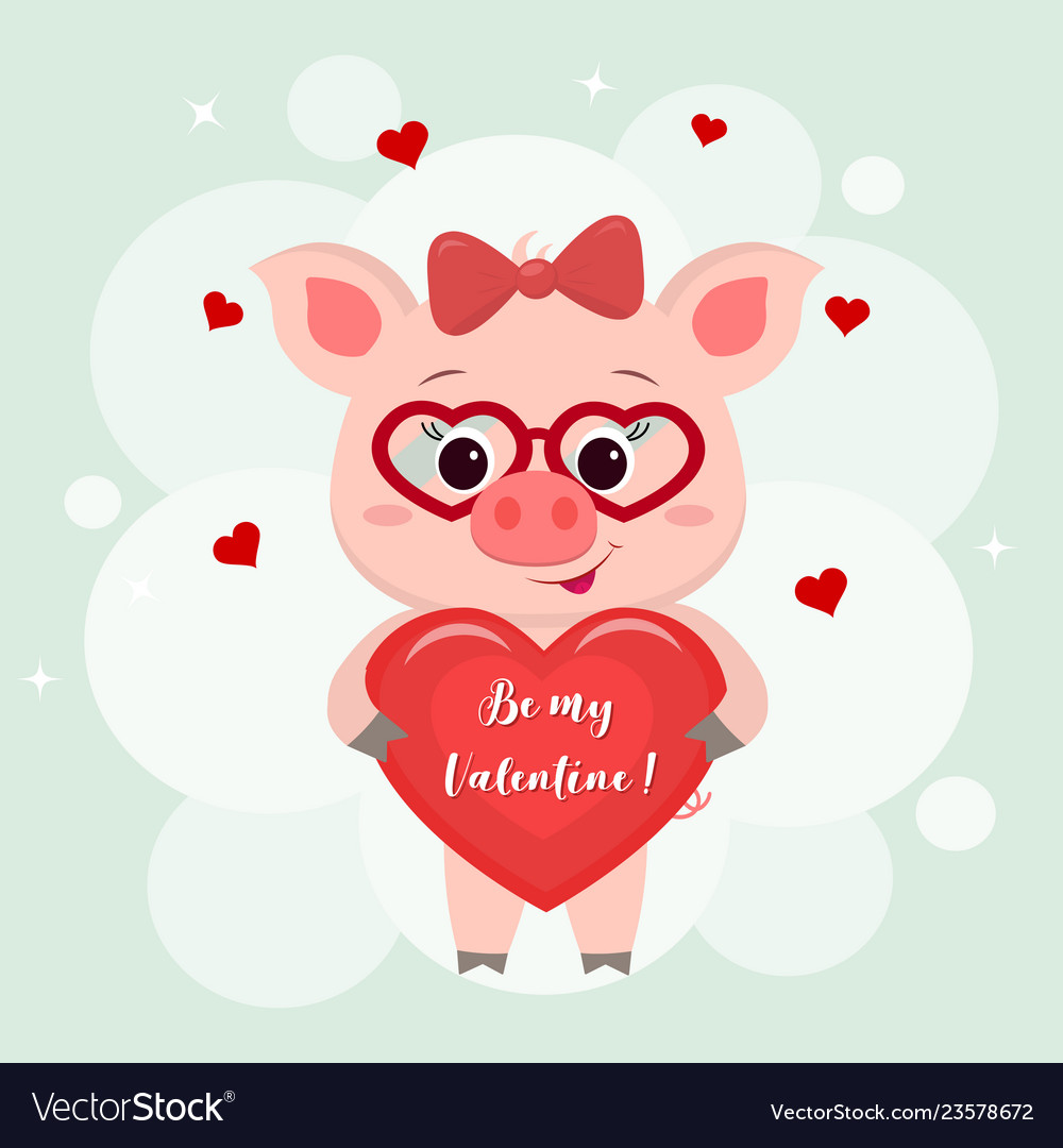 Congratulations on valentine s day a cute pig Vector Image