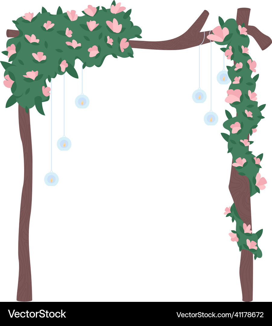 Decorative gate with flowers semi flat color Vector Image